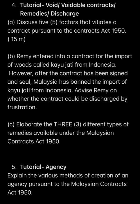 4. Tutorial - Void/ Voidable contracts/ Remedies/ | Chegg.com
