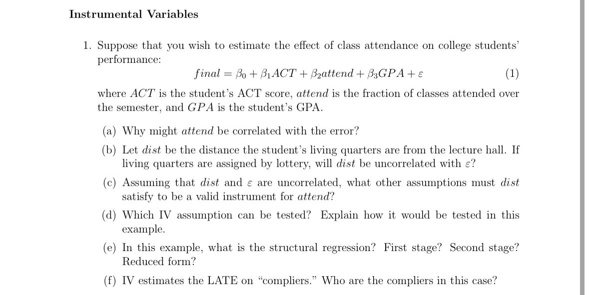 Solved Instrumental VariablesSuppose that you wish to | Chegg.com