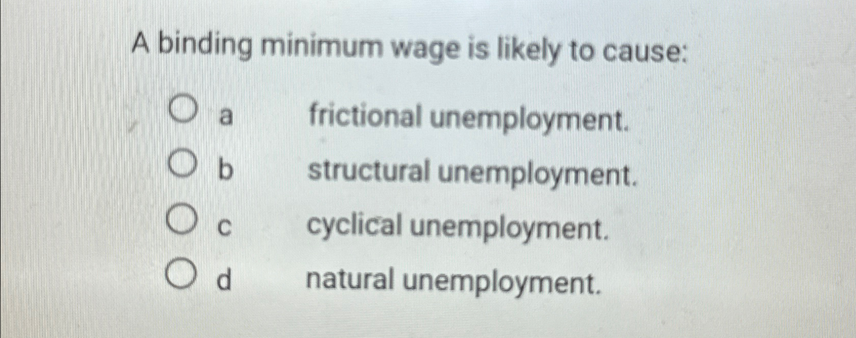 Solved A binding minimum wage is likely to cause:a | Chegg.com