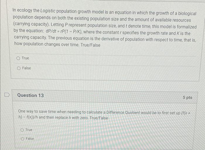 Solved In ecology the Logistic population growth model is an | Chegg.com