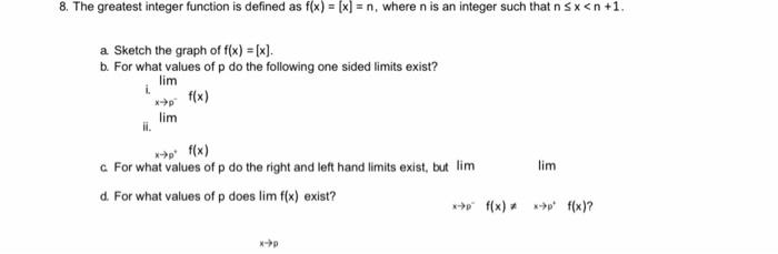 Solved 8 The Greatest Integer Function Is Defined As 3278