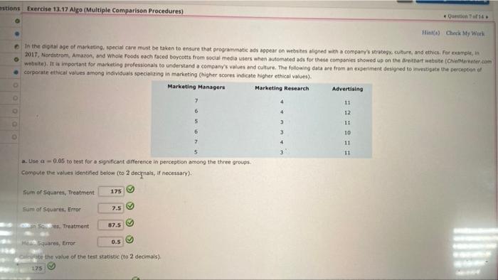 Solved stions Exercise 13.17 Algo (Multiple Comparison | Chegg.com