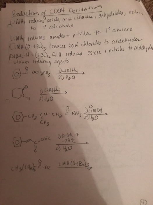 Solved Reduction of cooH Derivatives fialty reduces acids, | Chegg.com