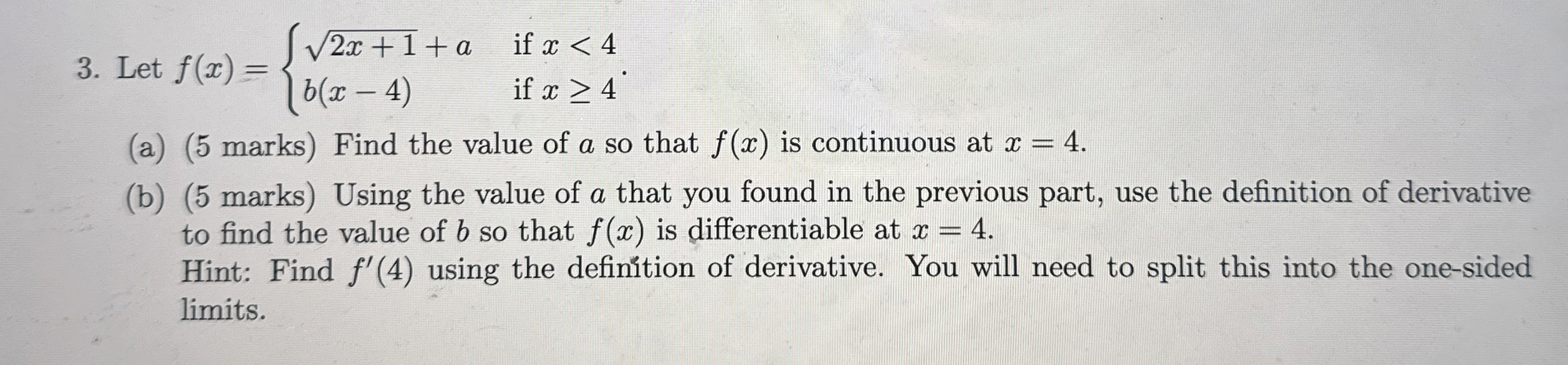 Solved Let f(x)={2x+12+a if x