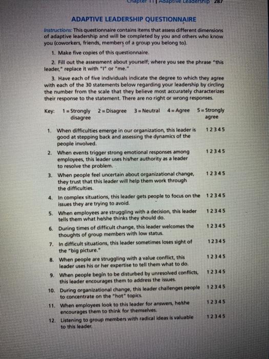 Solved Complete the Adaptive Leadership Questionnaire. | Chegg.com