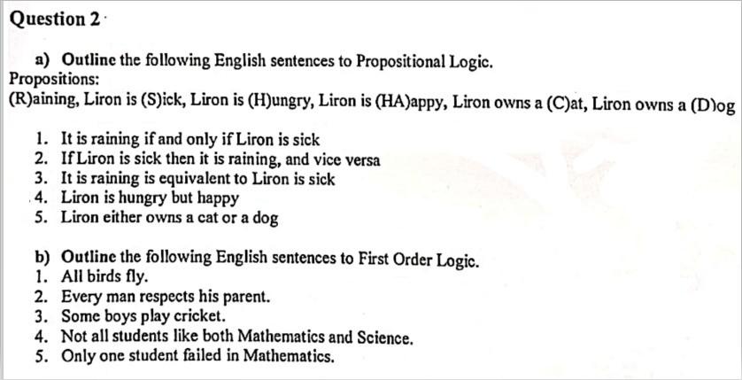 Solved a) Outline the following English sentences to | Chegg.com