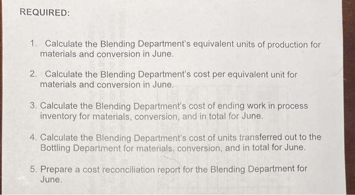 Solved REQUIRED: 1. Calculate the Blending Department's | Chegg.com