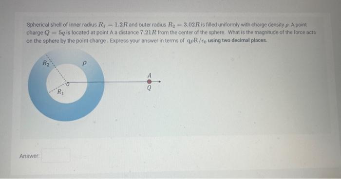 Solved Spherical shell of inner radius R1=1.2R and outer | Chegg.com