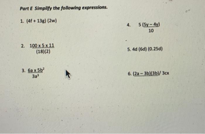 Solved Part E Simplify the following expressions. 1. | Chegg.com