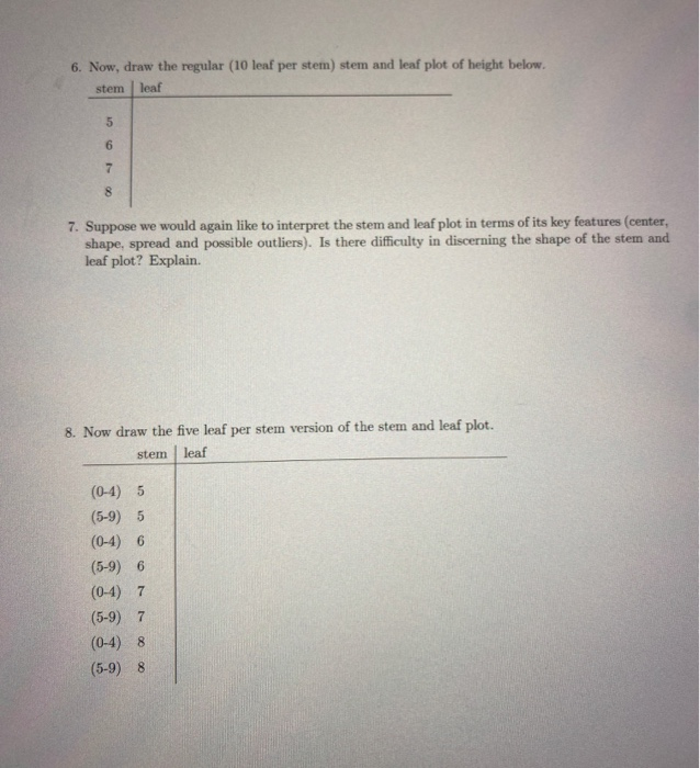 4. Fill in the following frequency table for height. | Chegg.com