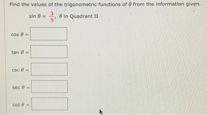 Solved Find the values of the trigonometric functions of 0 | Chegg.com