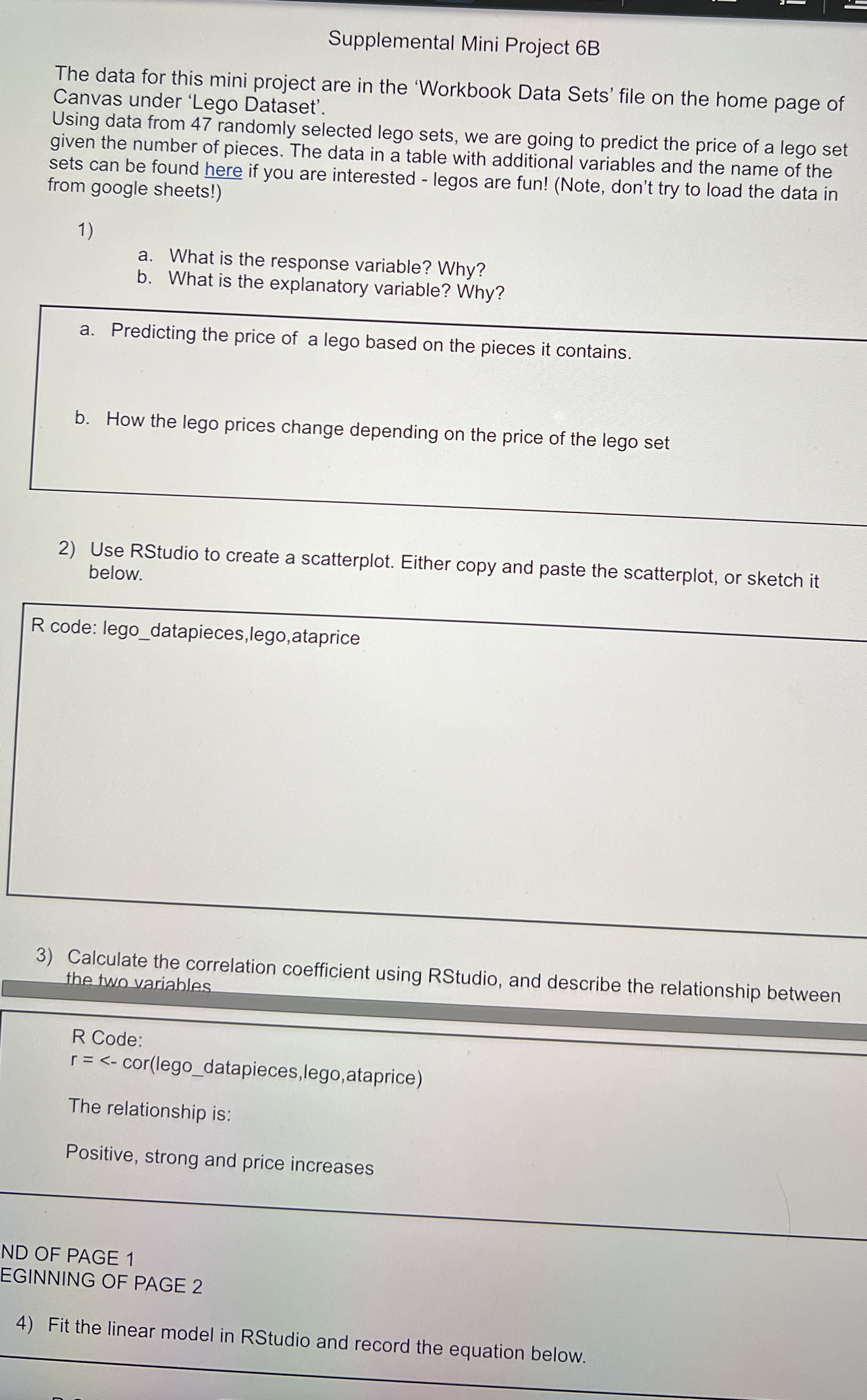 Supplemental Mini Project 6BThe data for this mini | Chegg.com