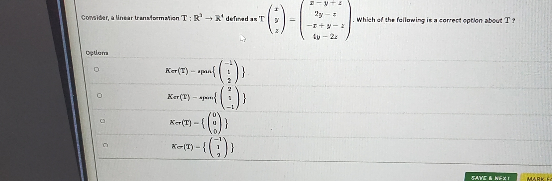 Solved Consider, a linear transformation T:R3→R4 ﻿defined as | Chegg.com