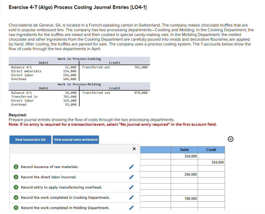 Solved Exercise 4-7 (Algo) ﻿Process Costing Journal Entries | Chegg.com