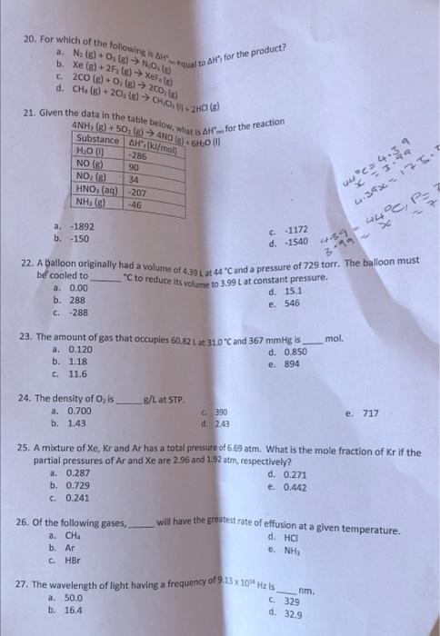 Solved d. CH4( g)+2Cl2( g)→CH2OO1)+2HC(Cl) 21. Given the | Chegg.com