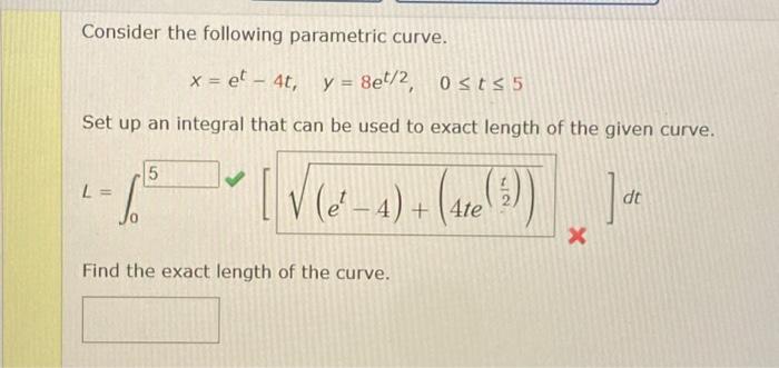 Solved Consider the following parametric curve. x = et 4t, y | Chegg.com