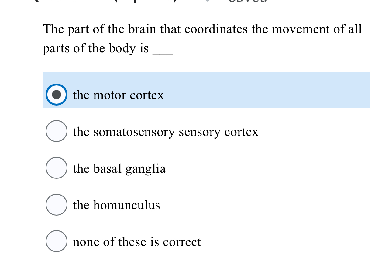Solved The part of the brain that coordinates the movement | Chegg.com