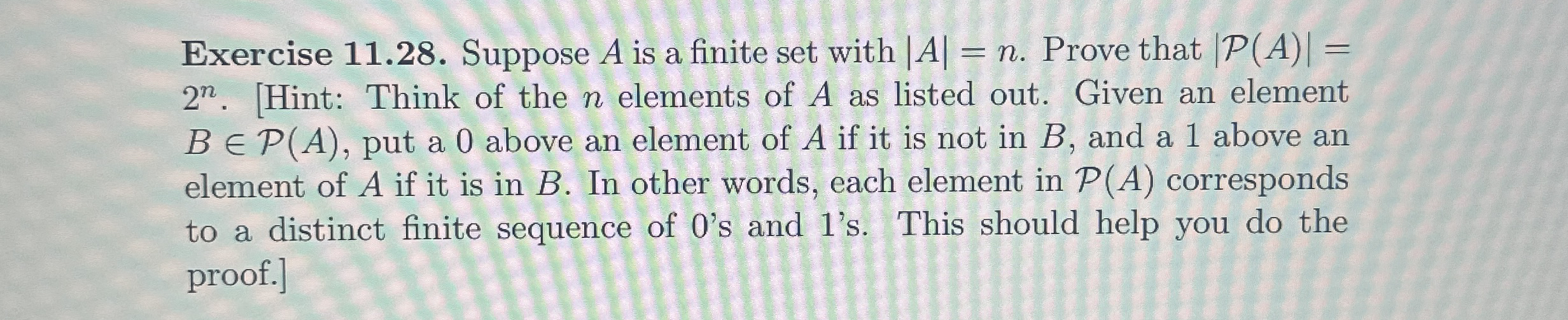 Solved Exercise 11.28. ﻿Suppose A ﻿is a finite set with | Chegg.com