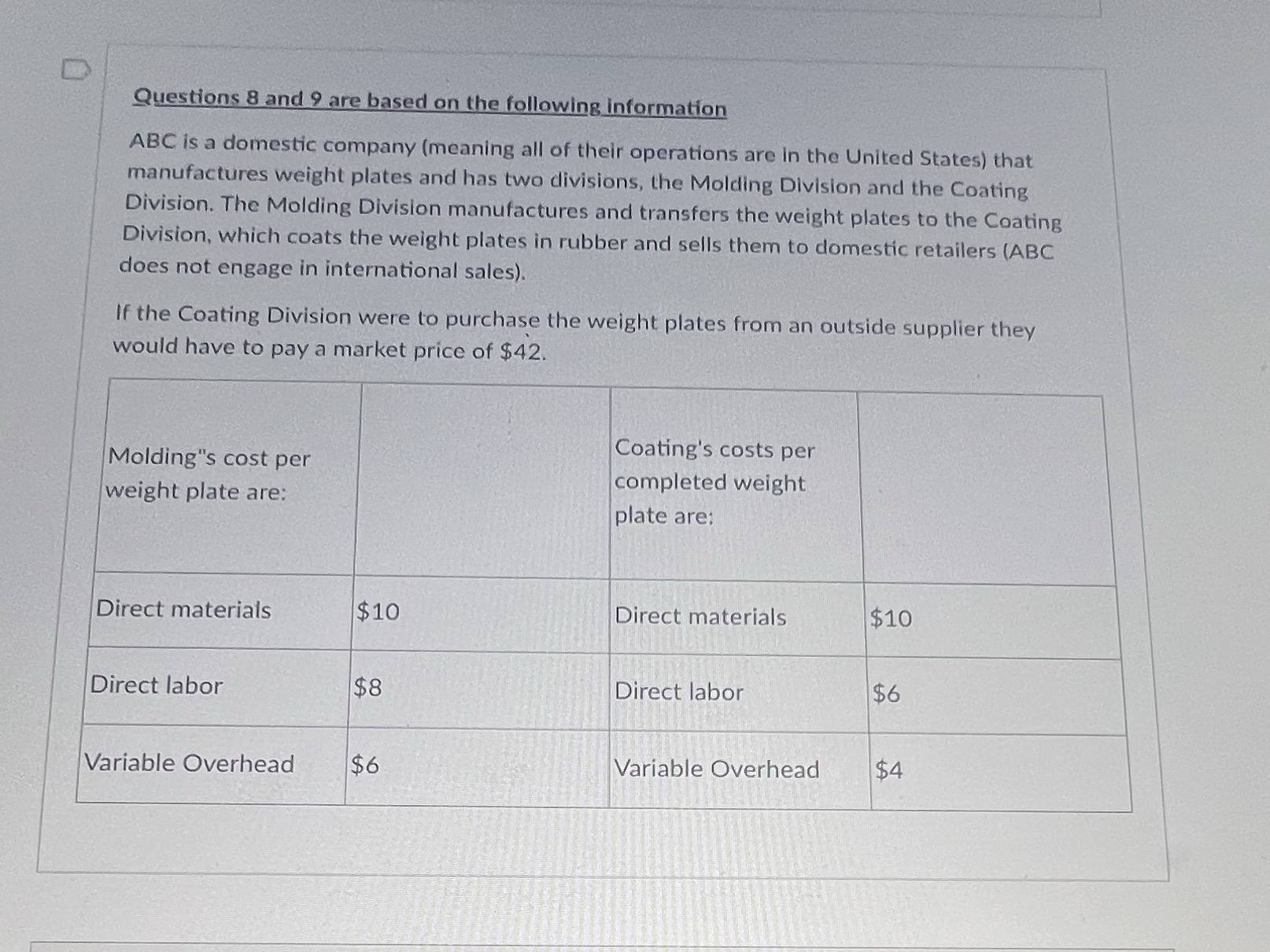 Solved Assume that the Molding Division makes 1,000 ﻿weight | Chegg.com