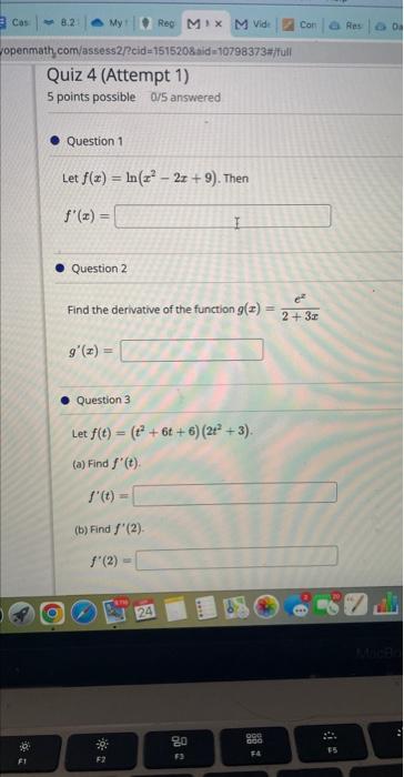 Solved Let f(x)=ln(x2−2x+9). Then f′(x)= Question 2 Find the | Chegg.com