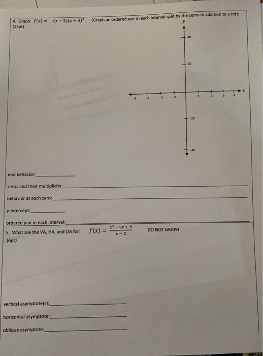 Solved 4. Graph: f(x) -(x-2)(x+3) (Graph an ordered pair in | Chegg.com
