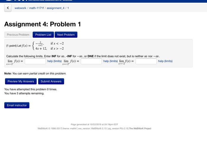 Solved webwork/math-1171f/ assignment_4/1 Assignment 4: | Chegg.com