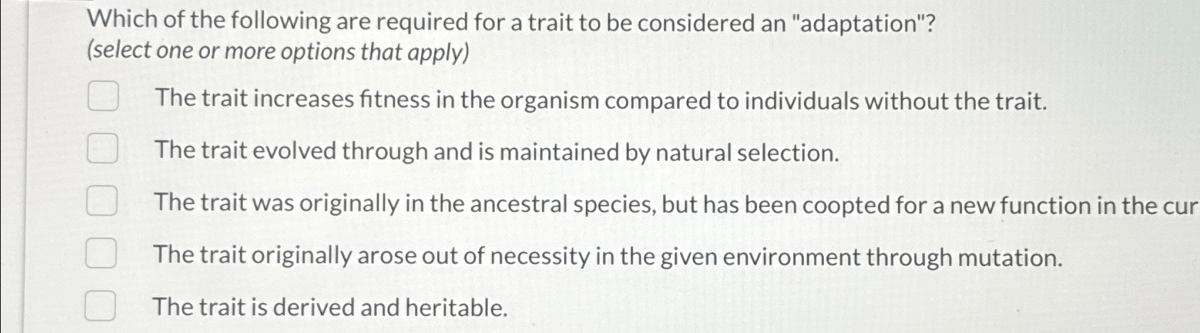 Solved Which of the following are required for a trait to be | Chegg.com