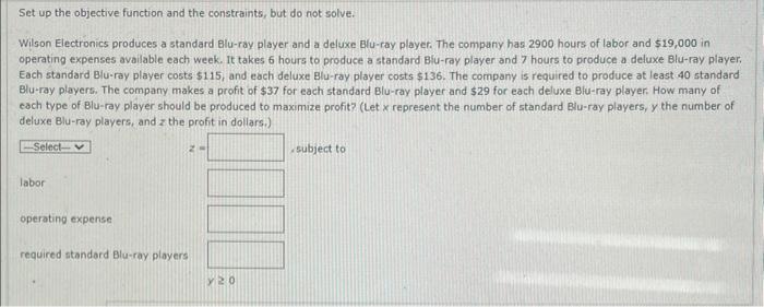 Solved Set up the objective function and the constraints, | Chegg.com