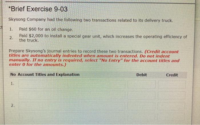 Solved *Brief Exercise 9-03 Skysong Company had the | Chegg.com