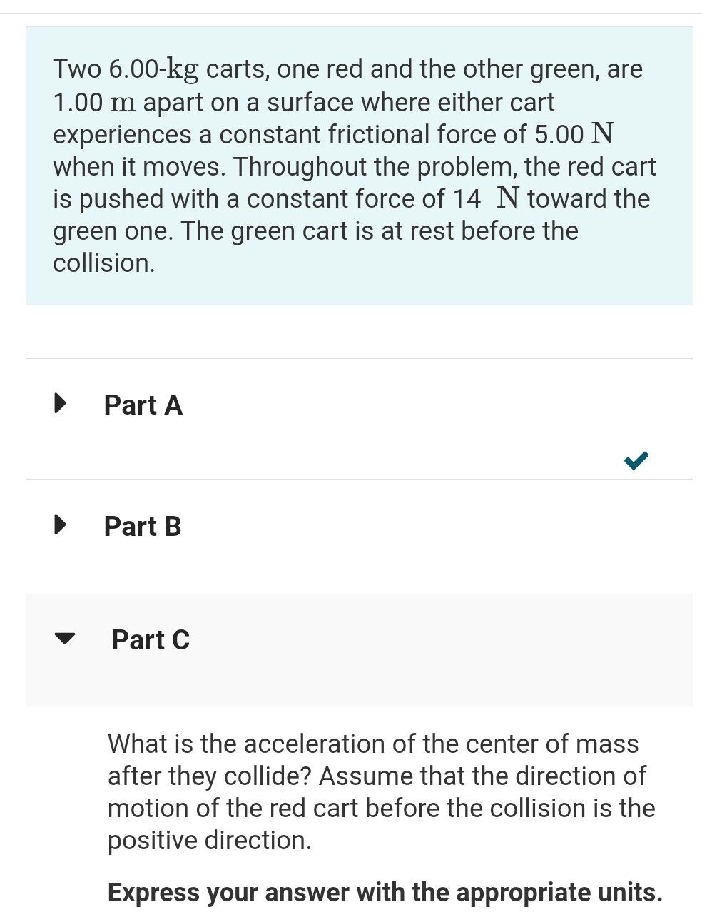 Solved Two 6.00-kg ﻿carts, one red and the other green, are | Chegg.com