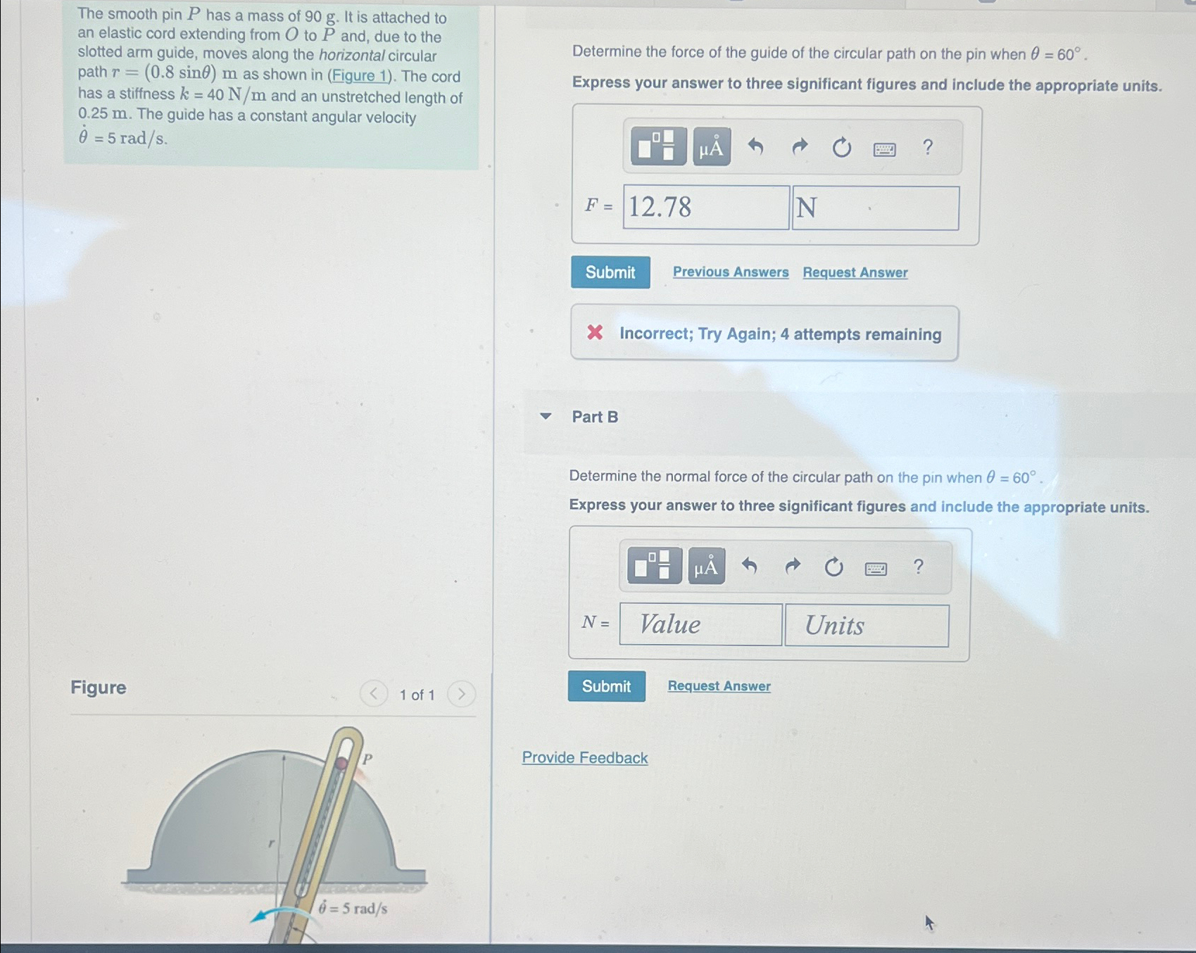 Solved The smooth pin P ﻿has a mass of 90g. ﻿It is attached | Chegg.com