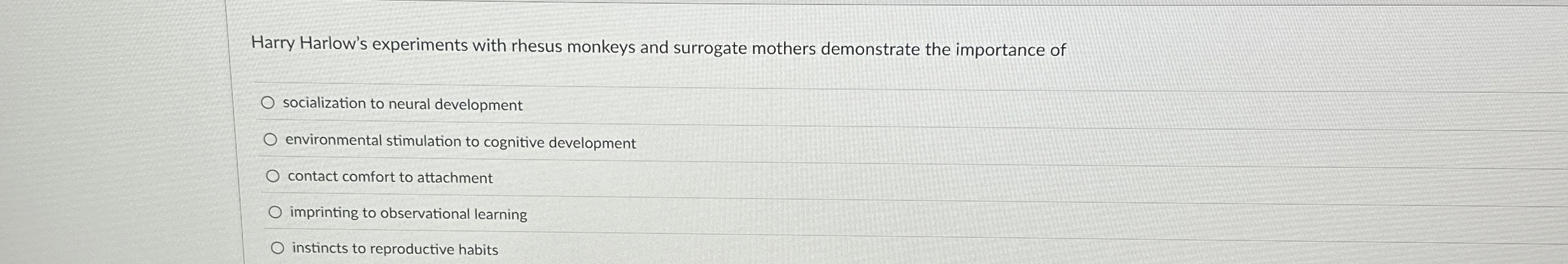 Solved Harry Harlow's experiments with rhesus monkeys and | Chegg.com