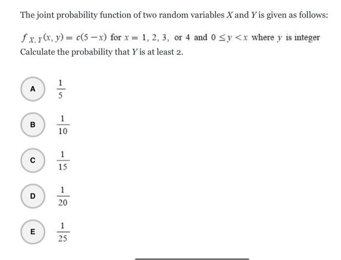 Solved The joint probability function of two random | Chegg.com