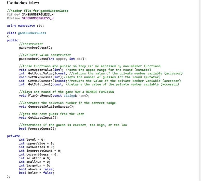 Solved COP 3014 - program 9 - number guess game class with | Chegg.com