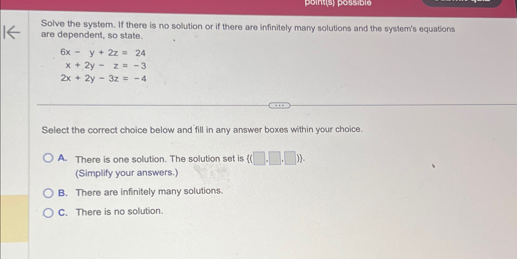 Solved Solve the system. If there is no solution or if there | Chegg.com