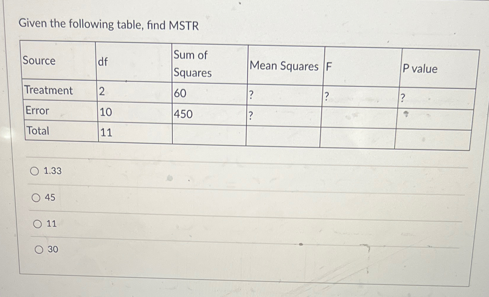 Solved Given the following table, find | Chegg.com