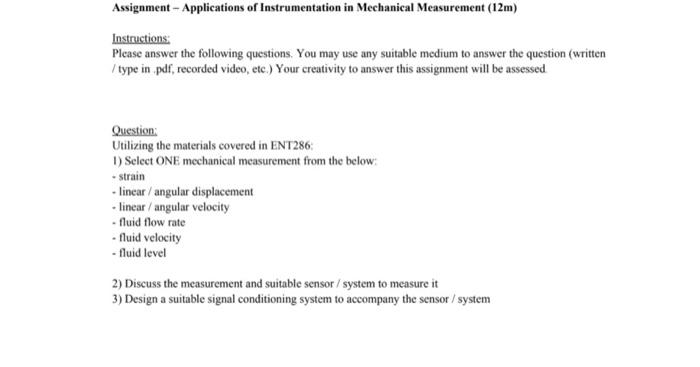 Solved Assignment - Applications of Instrumentation in | Chegg.com