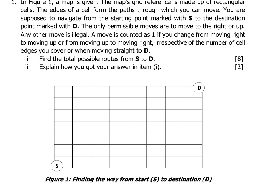 Solved In Figure 1, ﻿a map is given. The map's grid | Chegg.com