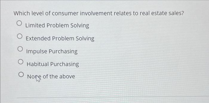 Solved Which level of consumer involvement relates to real | Chegg.com