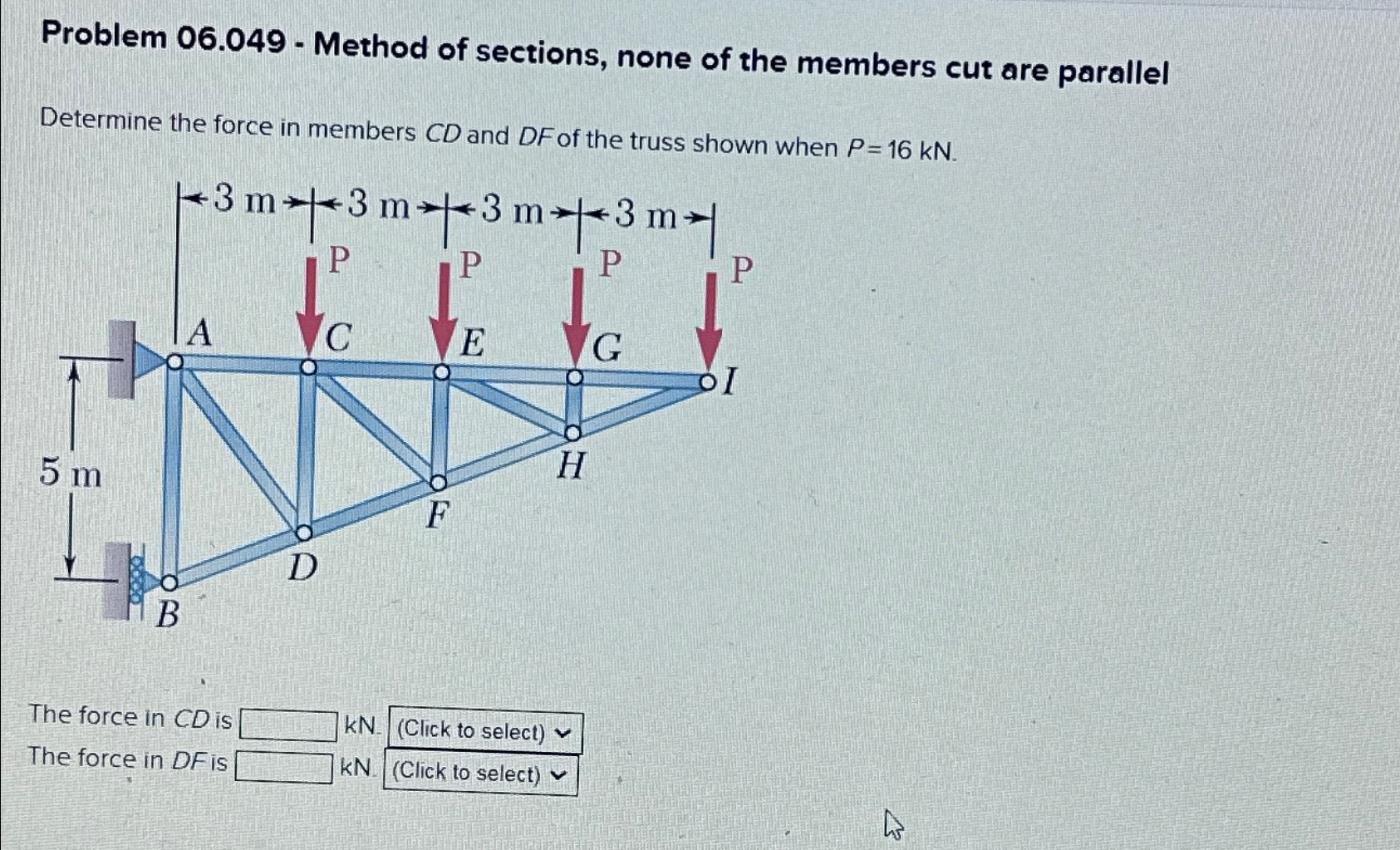Solved Problem 06.049 - ﻿Method of sections, none of the | Chegg.com