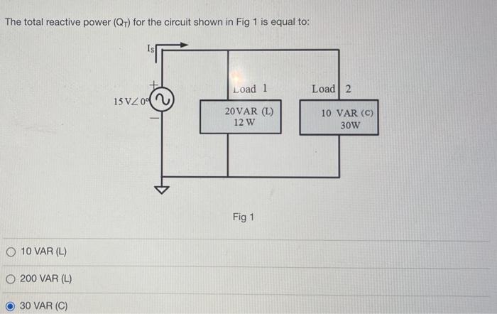Solved The total reactive power (QT) for the circuit shown | Chegg.com