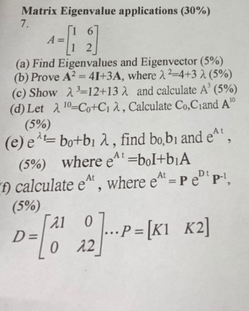 Solved Matrix Eigenvalue applications (30%) (1 61 A = 1 2 | Chegg.com