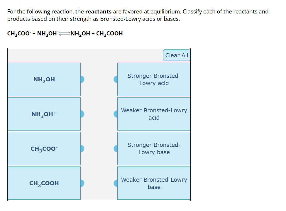 Solved For the following reaction, the reactants are favored | Chegg.com