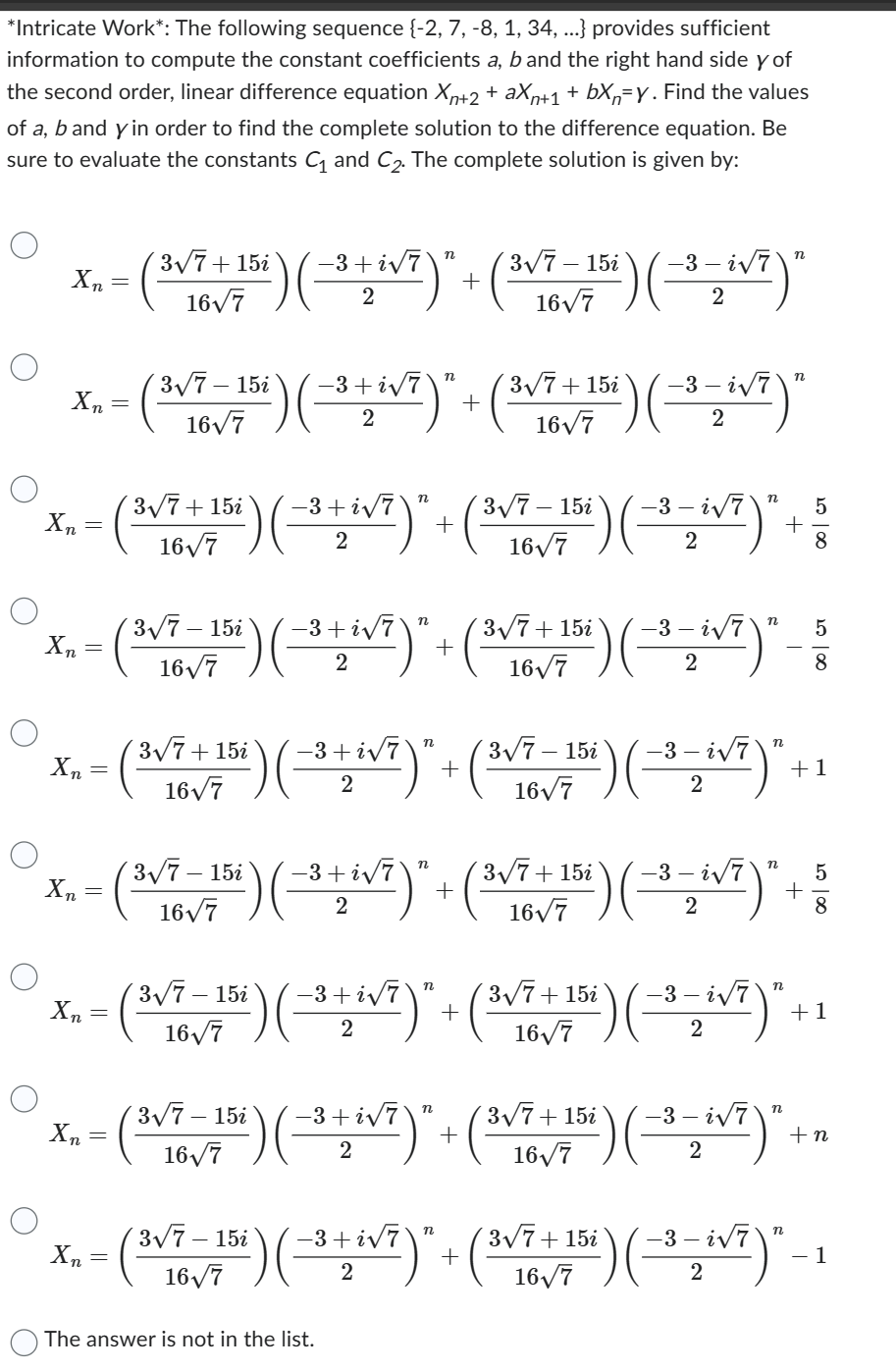 Solved : The following sequence {-2,7,-8,1,34,dots} | Chegg.com