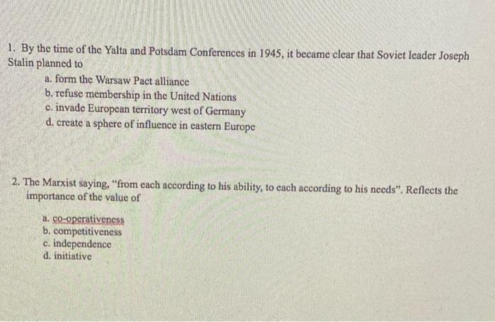Solved 1. By the time of the Yalta and Potsdam Conferences | Chegg.com