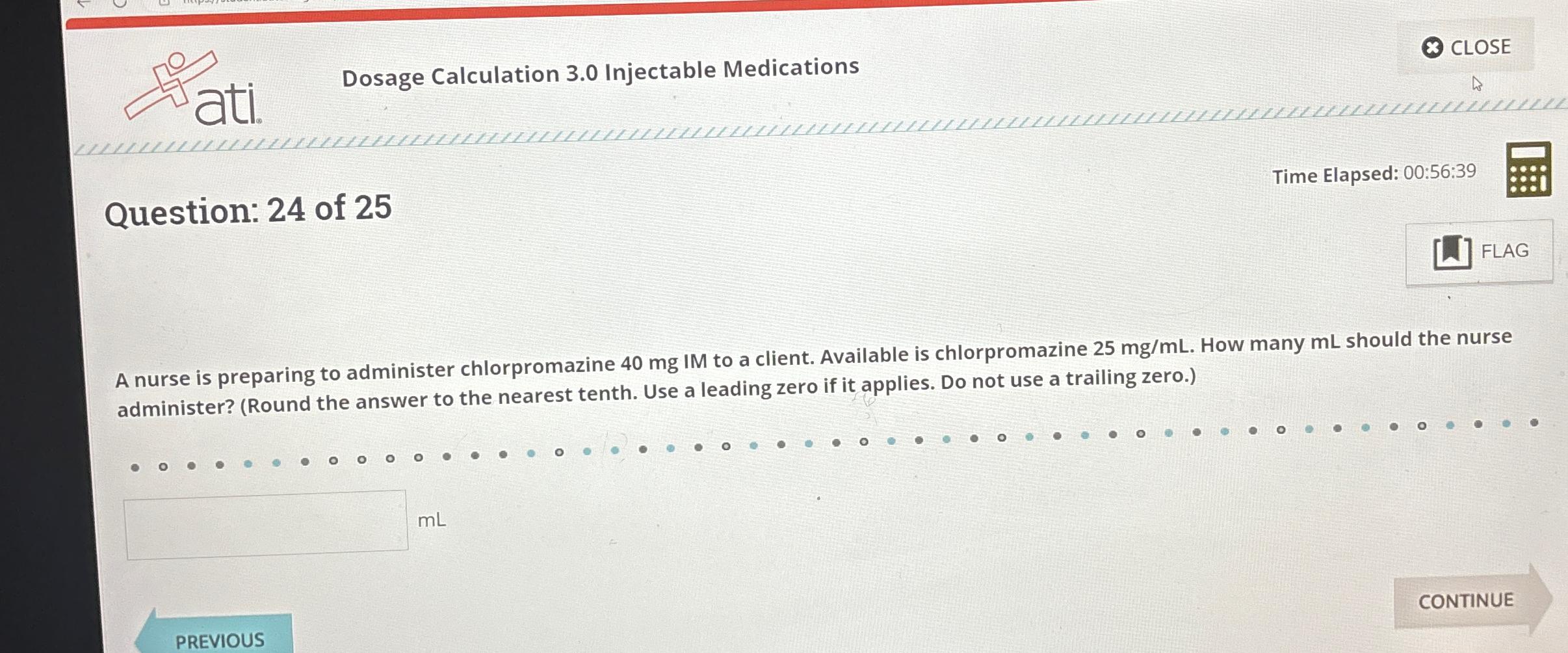 Solved Dosage Calculation 30 ﻿injectable 0565