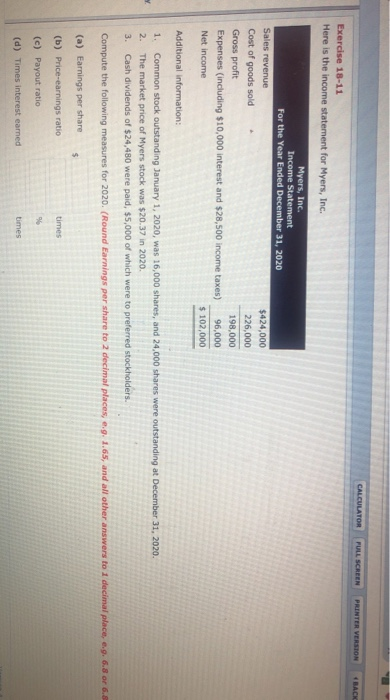 Solved CALCULATOR PULL SCREEN PRINTER VERSION BACK Exercise | Chegg.com