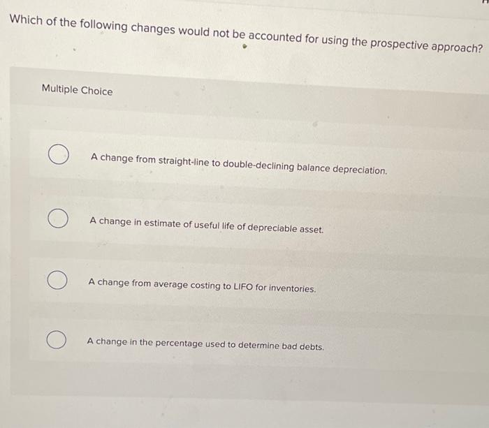 Solved Which of the following changes would not be accounted | Chegg.com