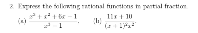 Express the following rational functions in partial | Chegg.com