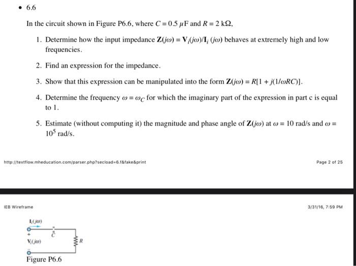 Solved In the circuit shown in Figure P6.6, where C=0.5μF | Chegg.com